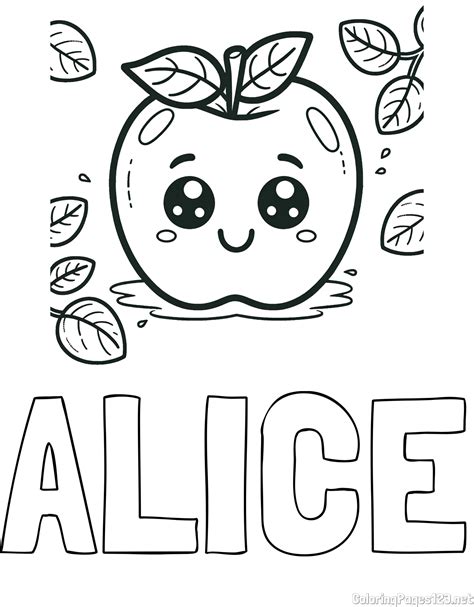 Alice Coloring Page And Smiling Apple Coloring Page