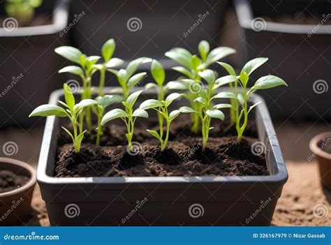 Sprouting Plants Growing With Soil And A Blurred Background Royalty