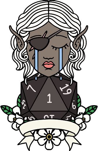 울고 있는 엘프 불량 캐릭터와 자연스러운 D20 롤 일러스트레이션 굴리기에 대한 스톡 벡터 아트 및 기타 이미지 굴리기