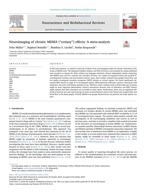 Pdf Neuroimaging Of Chronic Mdma Ecstasy” Effects A Meta Analysis