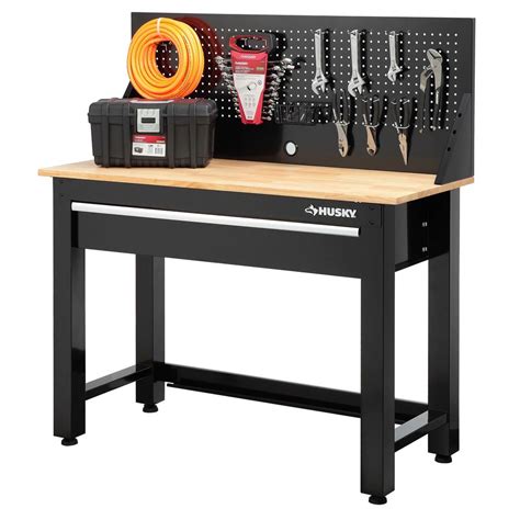 Husky 4 Ft Solid Wood Top Workbench With Storage G4801S US The Home
