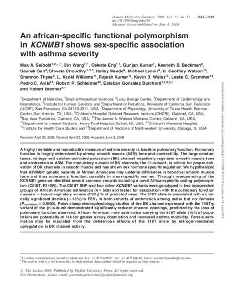 Pdf An African Specific Functional Polymorphism In Kcnmb1 Shows Sex
