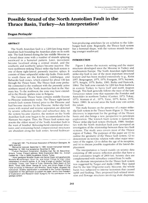 Pdf Possible Strand Of The North Anatolian Fault In The Thrace Basin Turkey An Interpretation