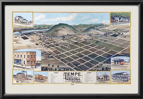 Tempe Az 1888 Restored Map Vintage City Maps