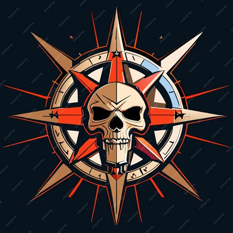 High Quality Ultra Hd Highly Realistic Compass Rose With A Realistic Demonic Skull Vector