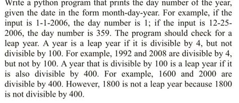 Solved Write A Python Program That Prints The Day Number Of