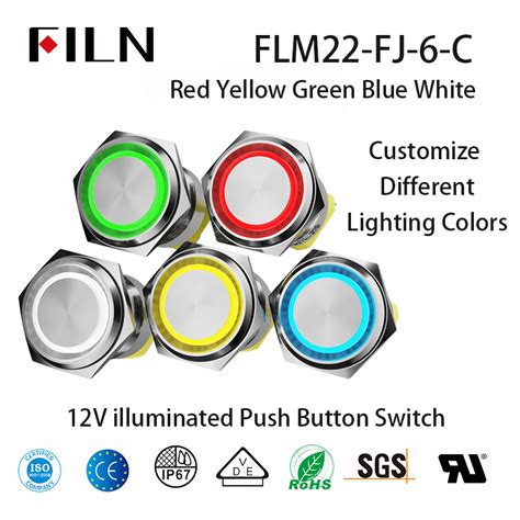 1 Good Illuminated Push Button Switch 22mm 4 Pin 12v 120v 250v High Currnet Ip67 Waterproof