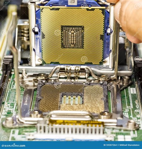 Installing Processor On Server Motherboard Closeup Stock Photo Image Of Capacitor Board 59307264