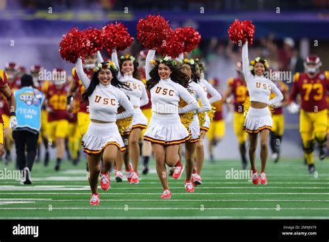 Southern California Trojans Cheerleaders Led The Team Out On The Field