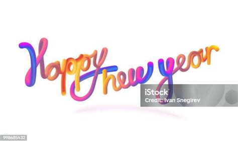편지와 함께 스톡 벡터 일러스트 레이 션 해피 뉴가 어 폰트입니다 글로시 오렌지 페인트 편지입니다 3d 스타일 반짝 거품 글꼴의 렌더링 행복 한 새 해 고립 된 백색