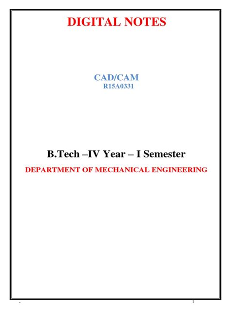 Cad Cam Notes Pdf Computer Aided Design Printer Computing