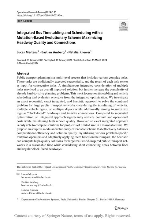 Pdf Integrated Bus Timetabling And Scheduling With A Mutation Based