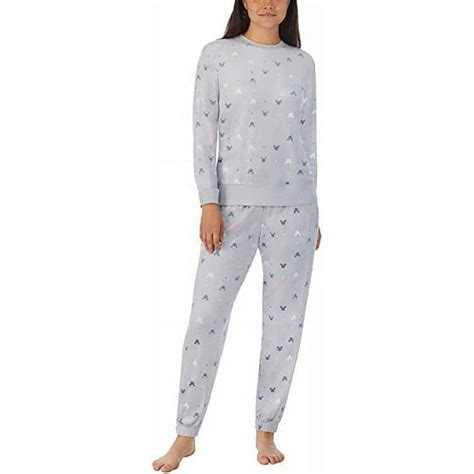 Disney Ladies Size Small 2 Pc Fleece Pajama Set Gray Mickey And Minnie