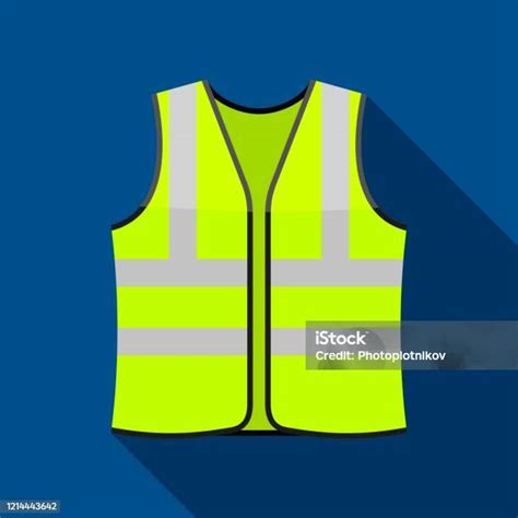 긴 그림자와 파란색 배경에 안전 조끼 아이콘입니다 반사 줄무늬가있는 안전 의류 작업자를 위한 안전한 유니폼의 아이콘입니다 벡터 일러스트레이션 건설 산업에 대한 스톡 벡터
