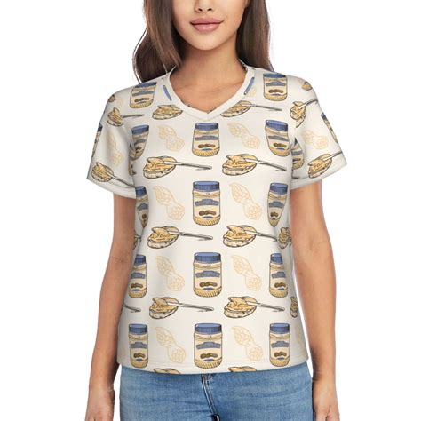 Fuzoiu Peanuts Print Womens Classic V Neck T Shirt Short Sleeve V