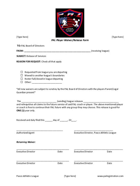 Fillable Online Little League Out Of Boundary Waiver Request Fax