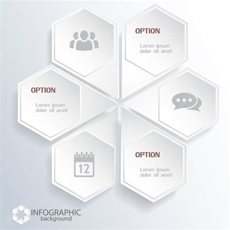 가벼운 웹 요소와 아이콘이있는 비즈니스 육각형 인포 그래픽 무료 벡터