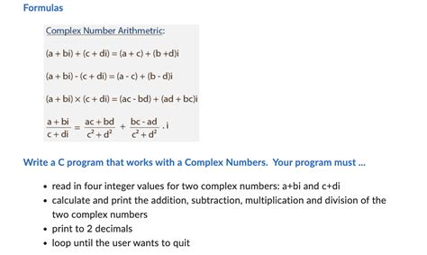 Solved Formulas Complex Number Arithmetric Chegg Com