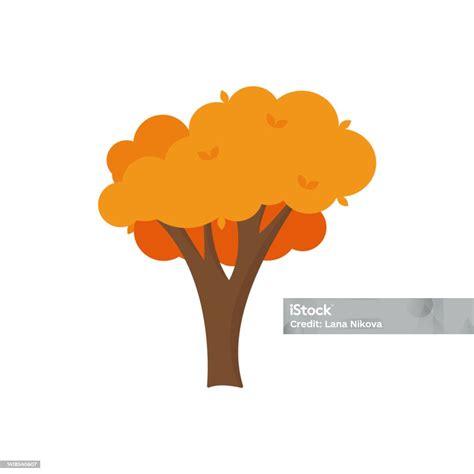 화려한 가을 나무 만화 노란색 오렌지 가을 나무와 가을 정원 부시 아이콘 도시 공원과 숲 풍경 배경 벡터 고립 된 기호에 대한 가을 시즌 금색 잎 가을에 대한 스톡 벡터
