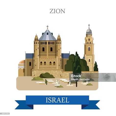 이스라엘의 시 온입니다 플랫 만화 스타일 역사적인 광경 Showplace 매력 웹 사이트 벡터 일러스트 세계 국가 도시 휴가 여행 관광 아시아 컬렉션입니다 0명에 대한 스톡