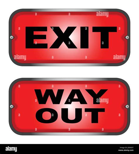Two Warning Lights One Exit The Other A Way Out Signal In Red Over A White Background