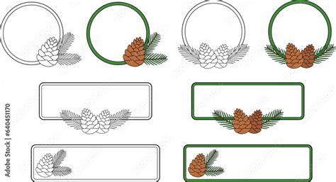 Pinecone Border Label Or Sign Template Outline And Color Stock Vector Adobe Stock
