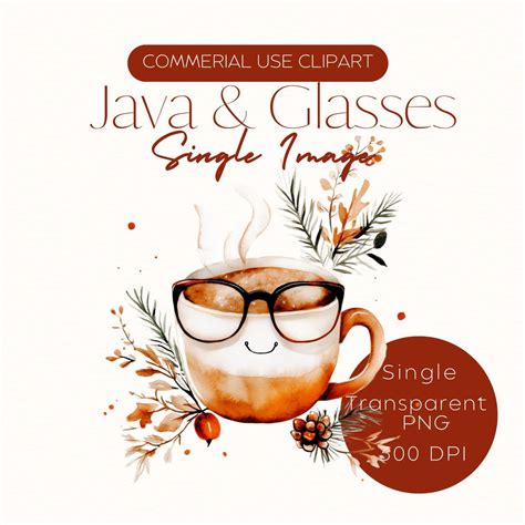 Java And Glasses Illustration Cozy Holiday Coffee Clipart Single Png