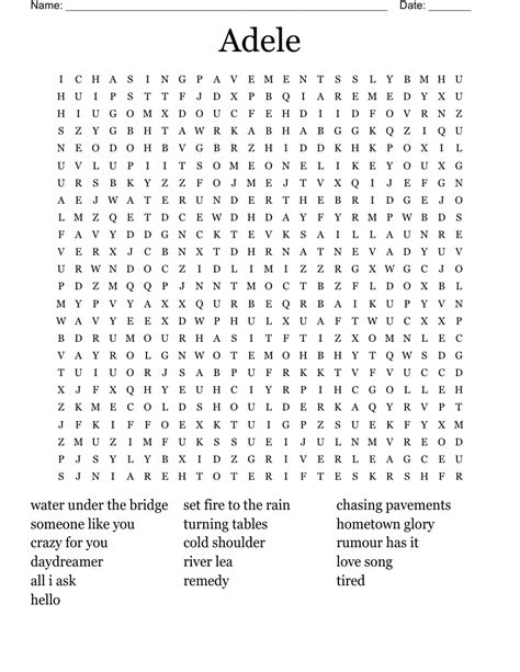 Adele Word Search Wordmint