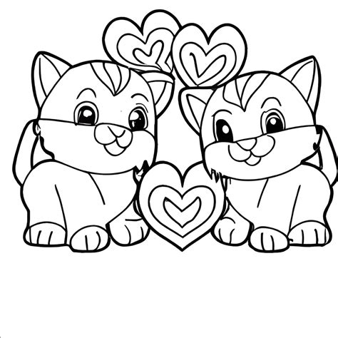 Heart Cat Coloring Page