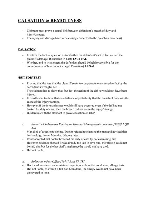 Causation Remoteness Lecture Notes For Bangor University Lecturer Causation And Remoteness