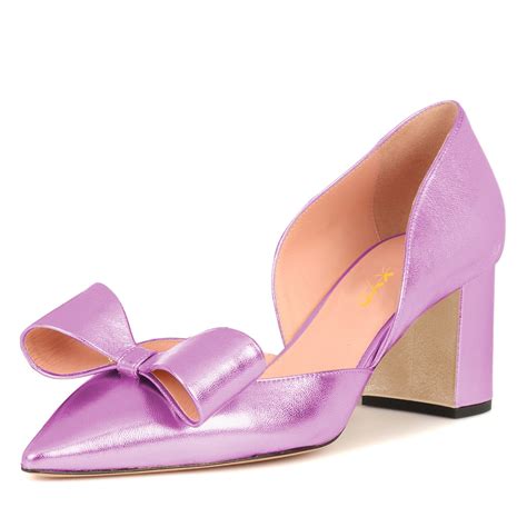 Xyd Women Cute Bows Chunky Block Low Heel Pumps Pointed Closed Toe D