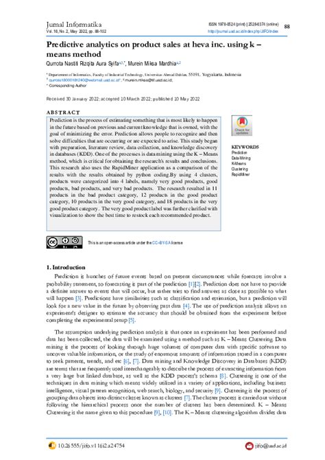 Pdf Predictive Analytics On Product Sales At Heva Inc Using K