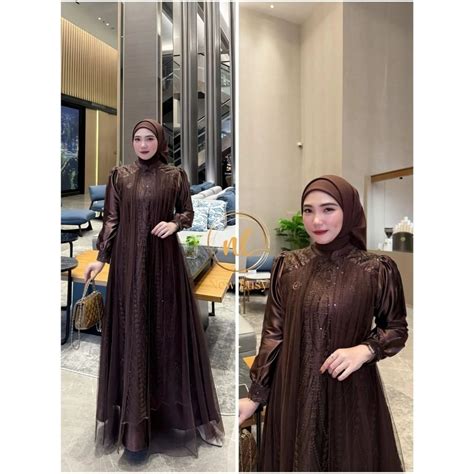 Jual Gamis Brukat Viral Leya Dress Import Premium Bahan Velvet Mix