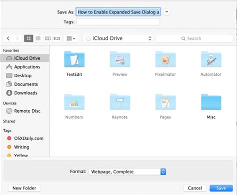 How To Enable Expanded Save Dialog As Default In Mac OS X