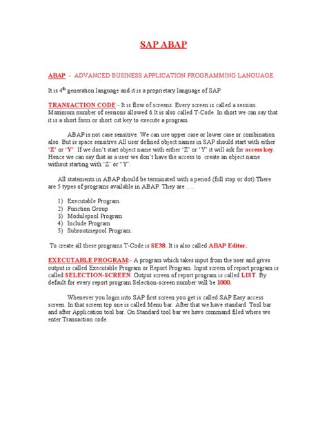 Abap Notes Pdf Parameter Computer Programming C Programming Language