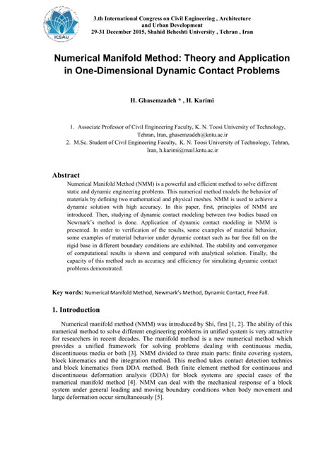 Pdf Numerical Manifold Method Theory And Application In One Dimensional Contact Problems