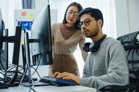 Asian And Indian Developer Team Discussion Feedback Analysis Coding