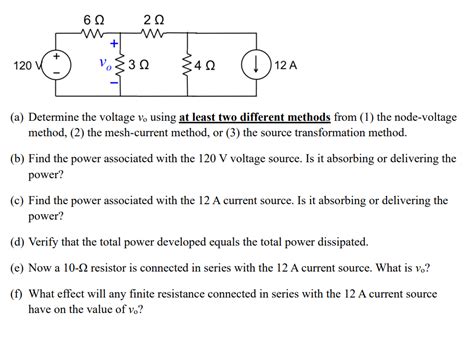 Solved A Determine The Voltage V0 Using At Least Two Different Methods 1 Answer