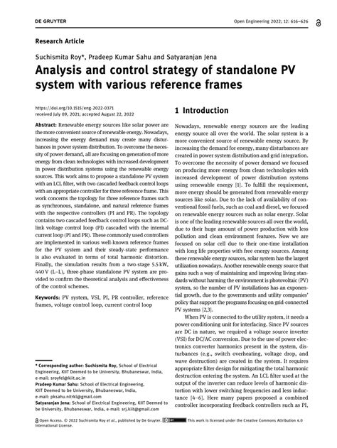 PDF Analysis And Control Strategy Of Standalone PV System With Various Reference Frames