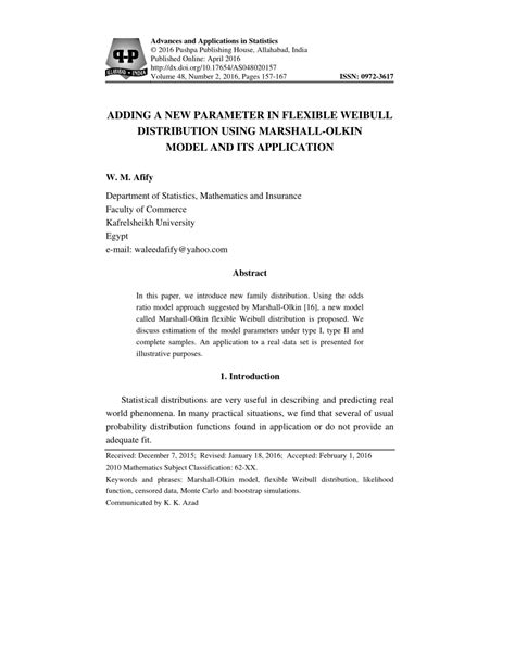 Pdf Adding A New Parameter In Flexible Weibull Distribution Using Marshall Olkin Model And Its