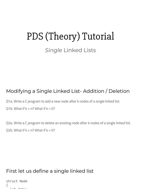 pds tutorial linkedlists pdf computer programming algorithms and