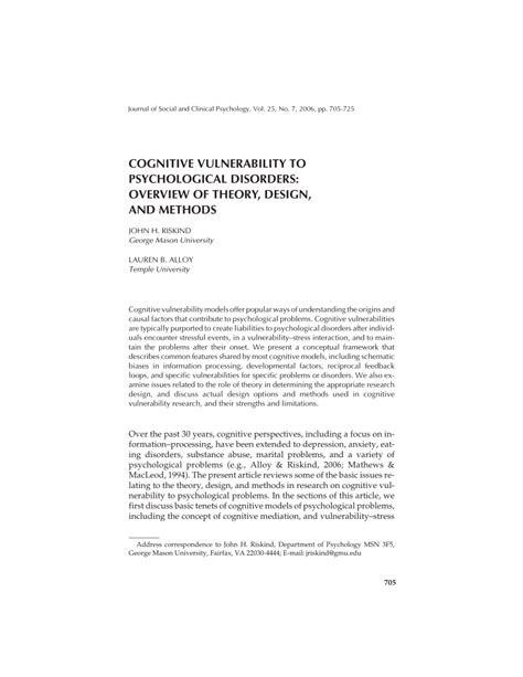 Pdf Cognitive Vulnerability To Psychological Disorders Overview Of