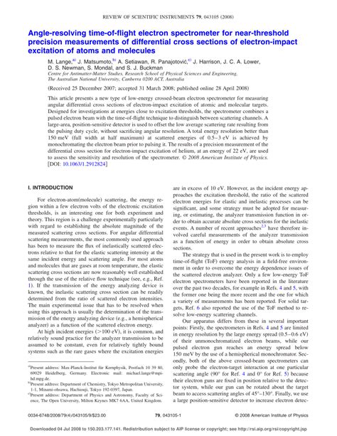 Pdf Angle Resolving Time Of Flight Electron Spectrometer For Near