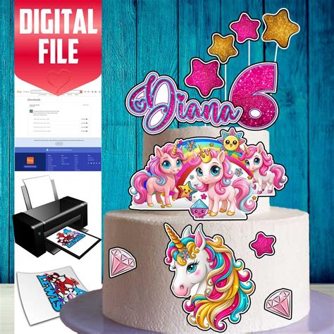 Printable Unicorn Cake Topper Set Birthday Party Decoration Digital