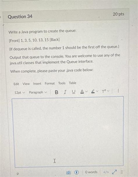 Solved 20 Pts Question 34 Write A Java Program To Create The
