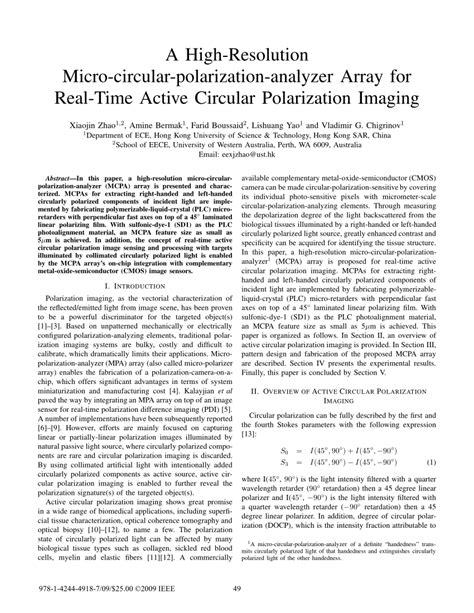 Pdf A High Resolution Micro Circular Polarization Analyzer Array For Real Time Active Circular