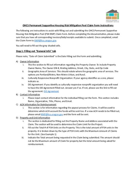 Fillable Online Ohcs Permanent Supportive Housing Risk Mitigation Pool Claim Fax Email Print