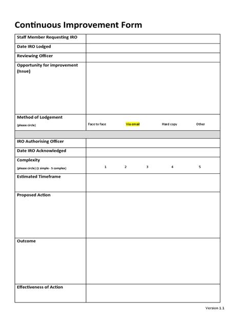 Continuous Improvement Form V11 Rpl Pdf