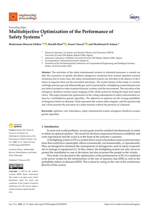 Pdf Multiobjective Optimization Of The Performance Of Safety Systems