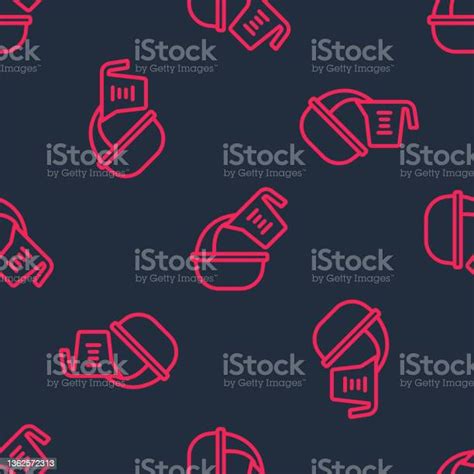 빨간 선 측정 컵 은 검은 배경에 볼 아이콘 고립 된 매끄러운 패턴에 액체를 붓는 손잡이가 달린 플라스틱 졸업 비커 벡터 가정 생활에 대한 스톡 벡터 아트 및 기타 이미지